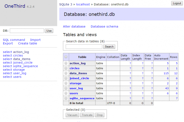 Adminer : DB manager | OneThird CMS